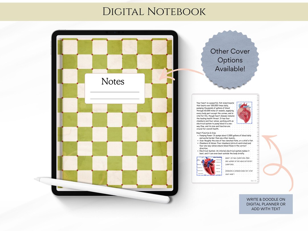 Green Checker Digital Notebook: Student Notes, Goodnotes, Notability ...