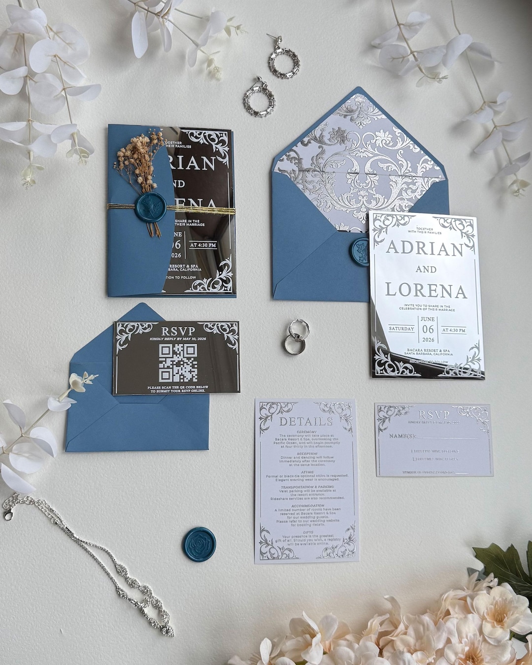 Mirrored Silver Acrylic Wedding Invitation Suite: Modern Luxury Wedding ...