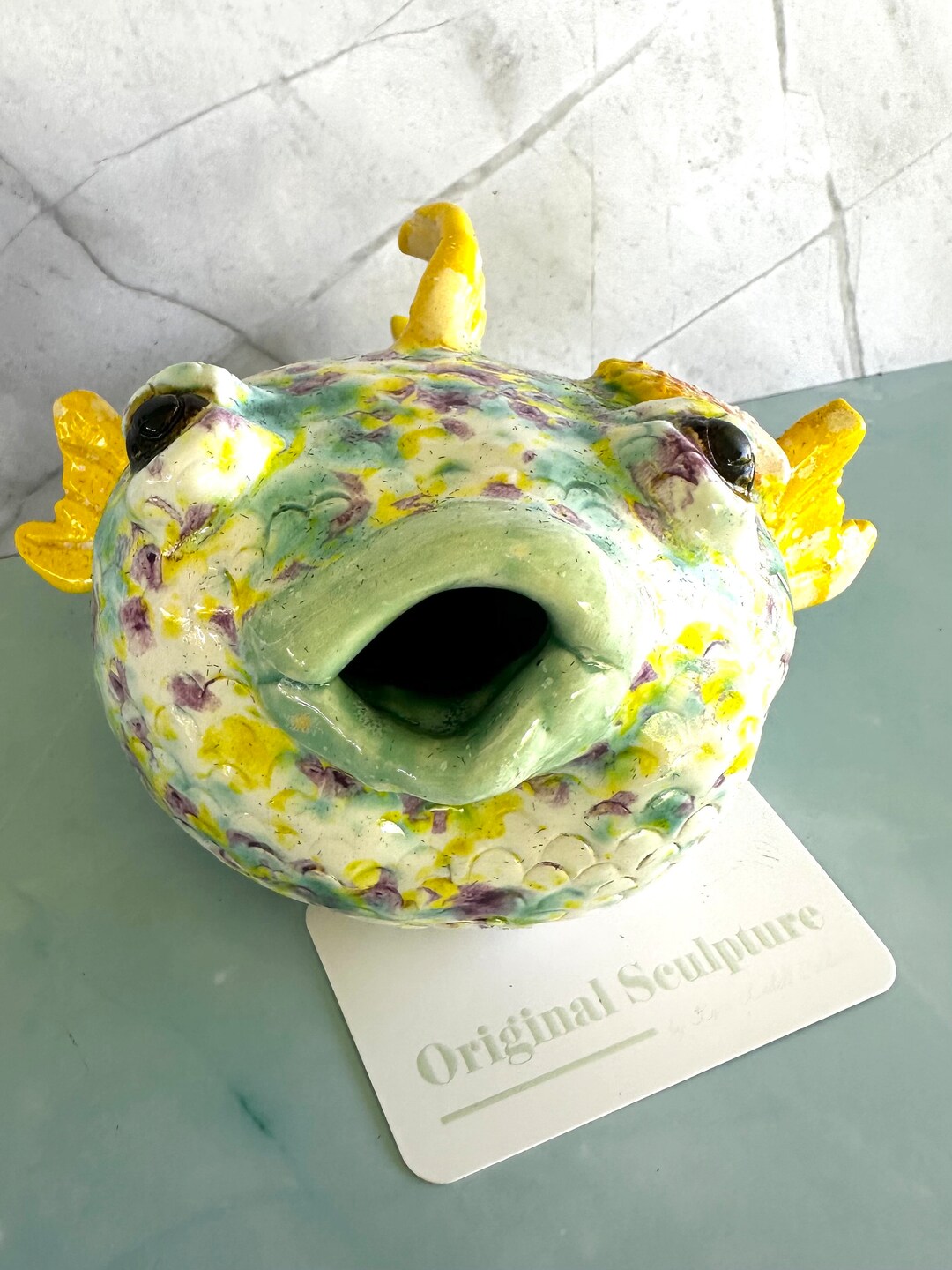 Aqua Sunrise Momma Maui Puffer Fish Original Ceramic Sculpture That ...