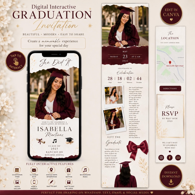 Graduation Party Invitation Template | Digital Interactive Graduation ...