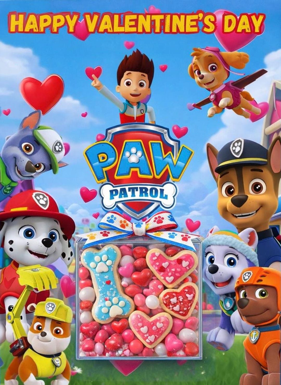 Jumbo Valentine Paw Patrol Treat Card, 5x7, Editable - Etsy