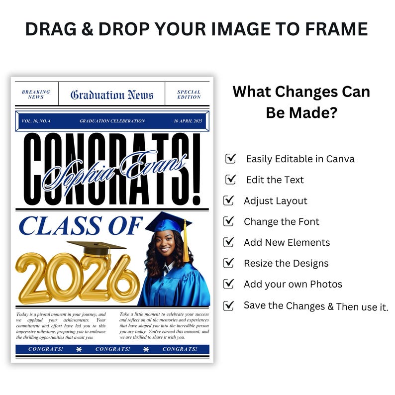 Printable Graduation Newspaper, Blue Newspaper 2026 Graduation ...