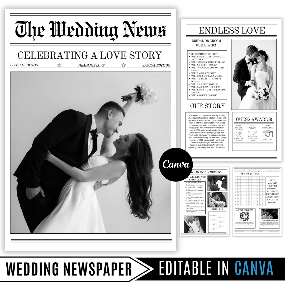 Large Wedding Program Newspaper, Info Graphic Ceremony Newspaper ...