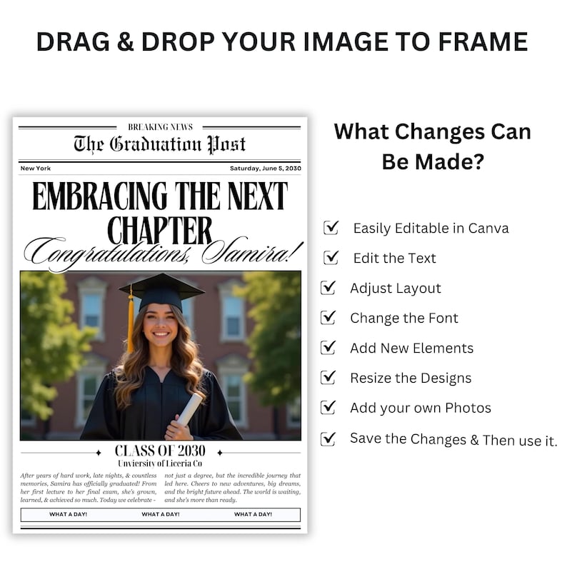Graduation Newspaper Template,editable Canva Graduation News Article ...