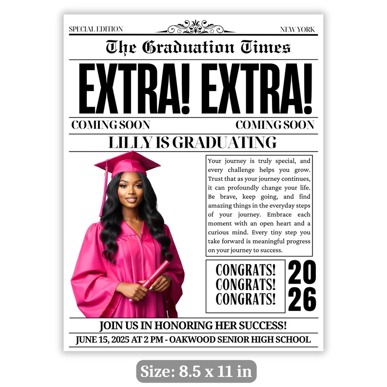 Editable 2026 Graduation Newspaper, Set of 4 Canva Templates, Custom ...
