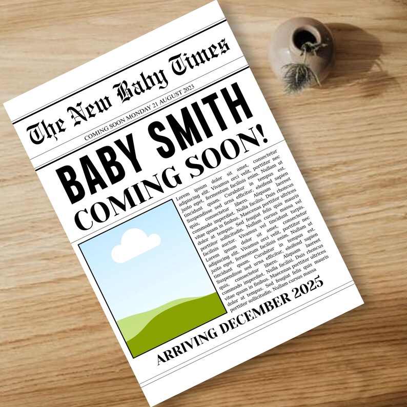 Editable Baby Announcement Newspaper, Canva Template for Pregnancy ...