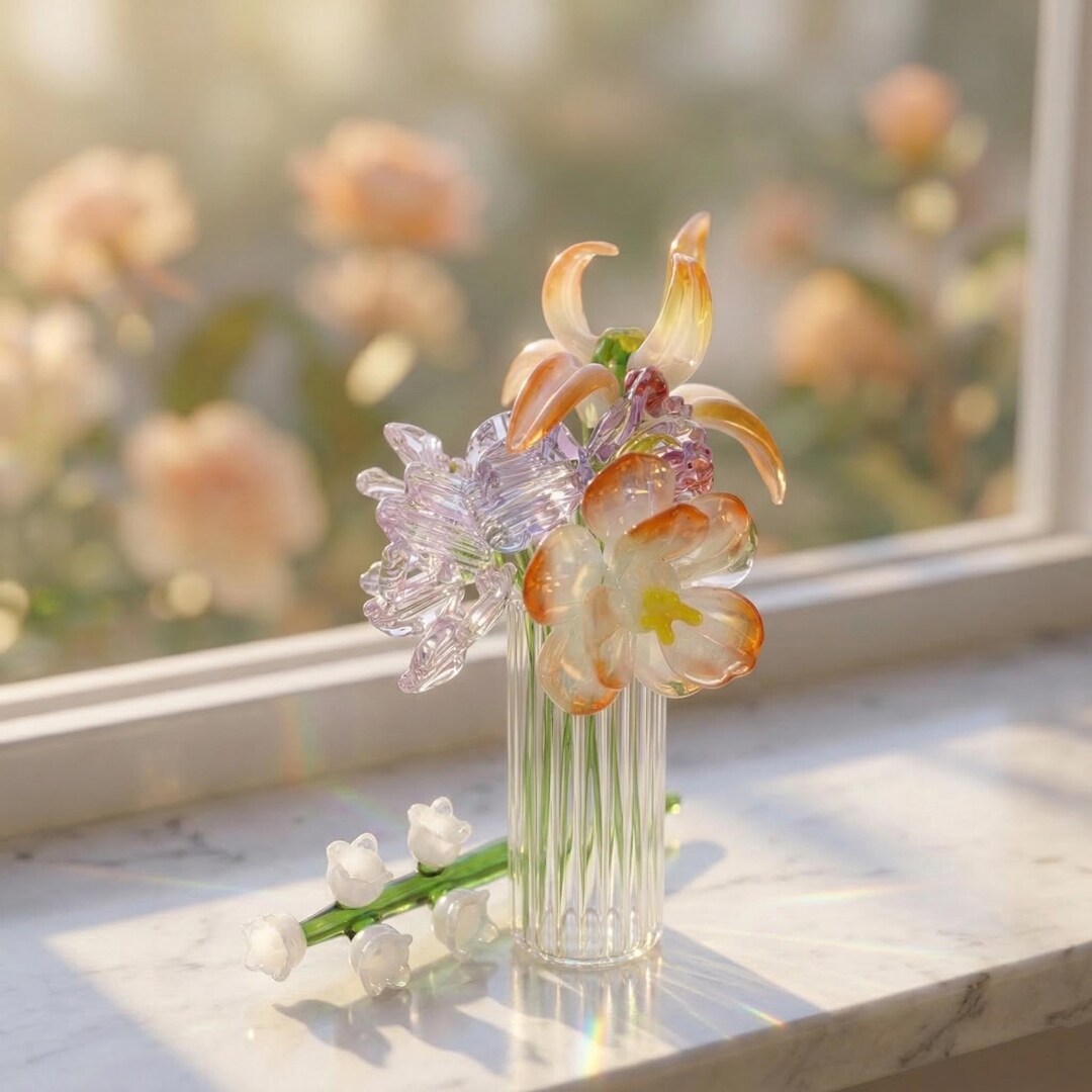 Handmade Glass Floral Bouquet for Mother's Day, Lampwork Flowers for ...