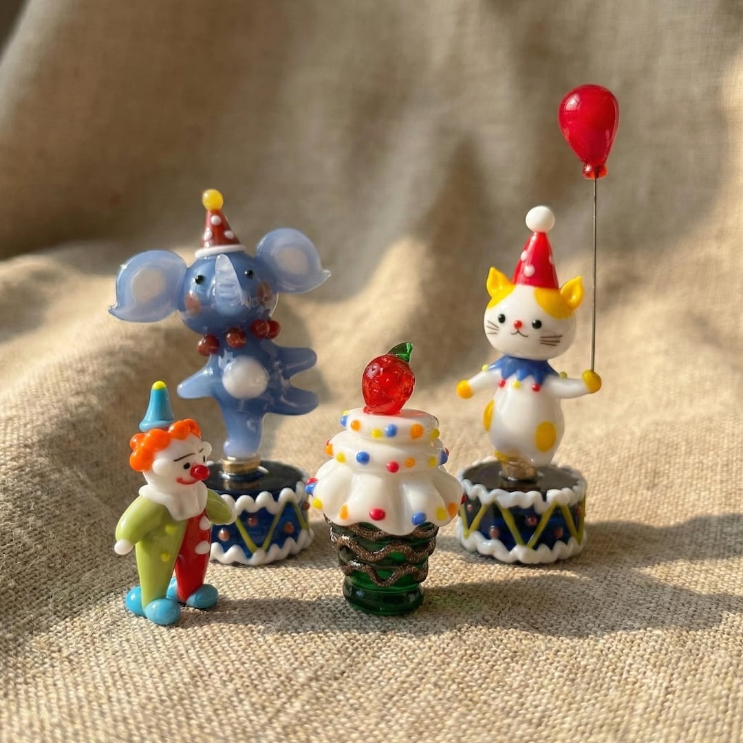 Handmade Clowncore Circus Glass Figurine - Lampwork Elephant, Cat ...