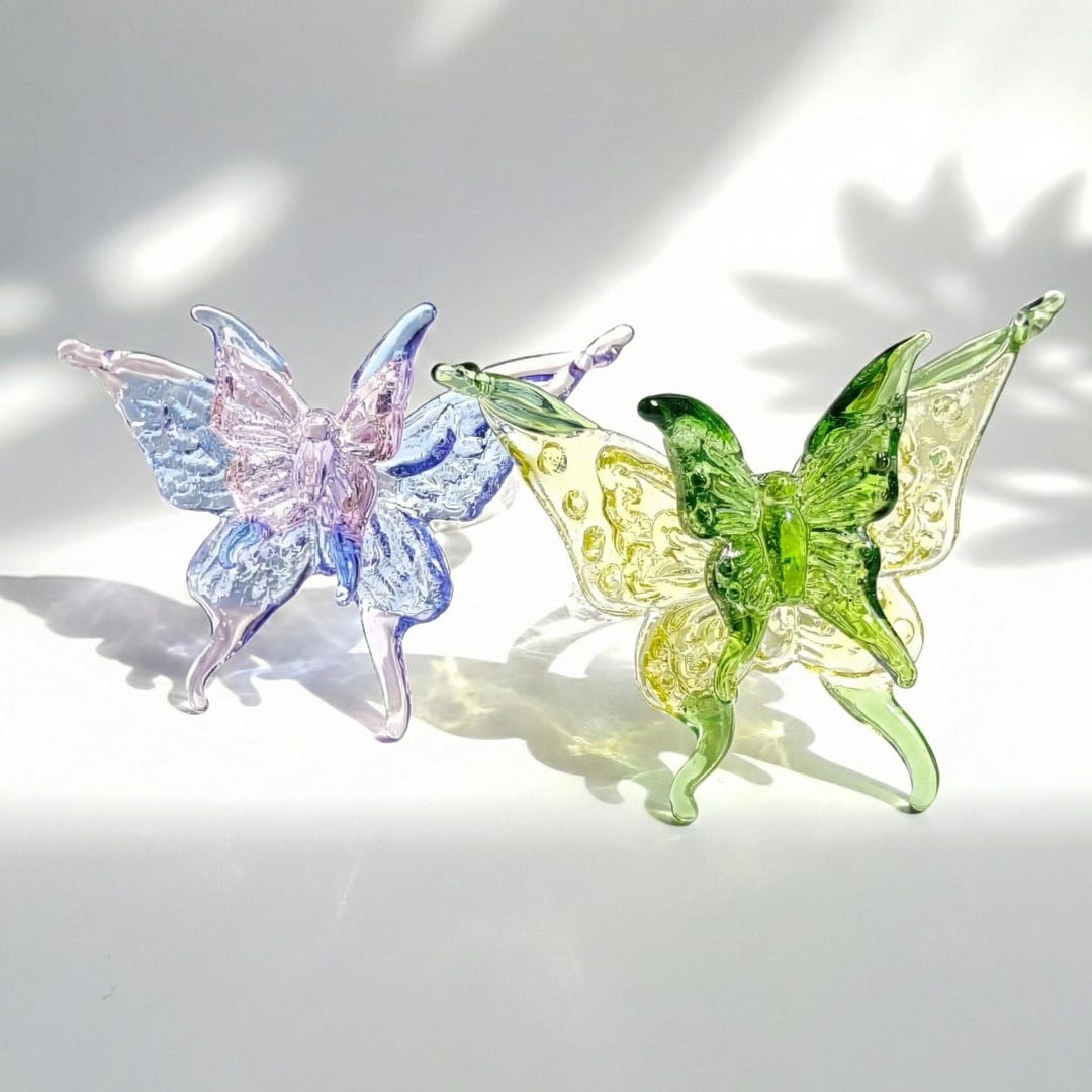 Handmade Pastel Glass Butterfly Ring, Wearable Butterfly Figurine ...