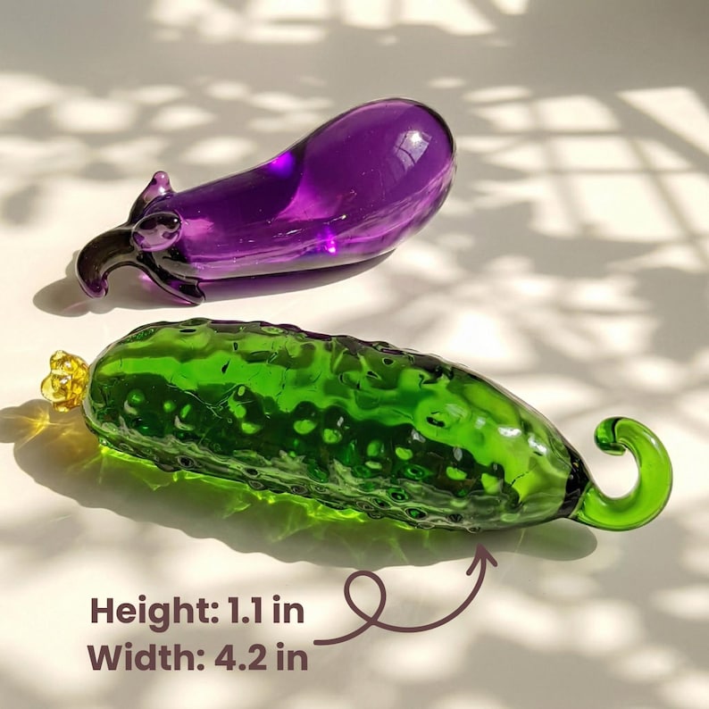 Handblown Glass Cucumber & Eggplant, Playful Miniature Food Sculpture ...