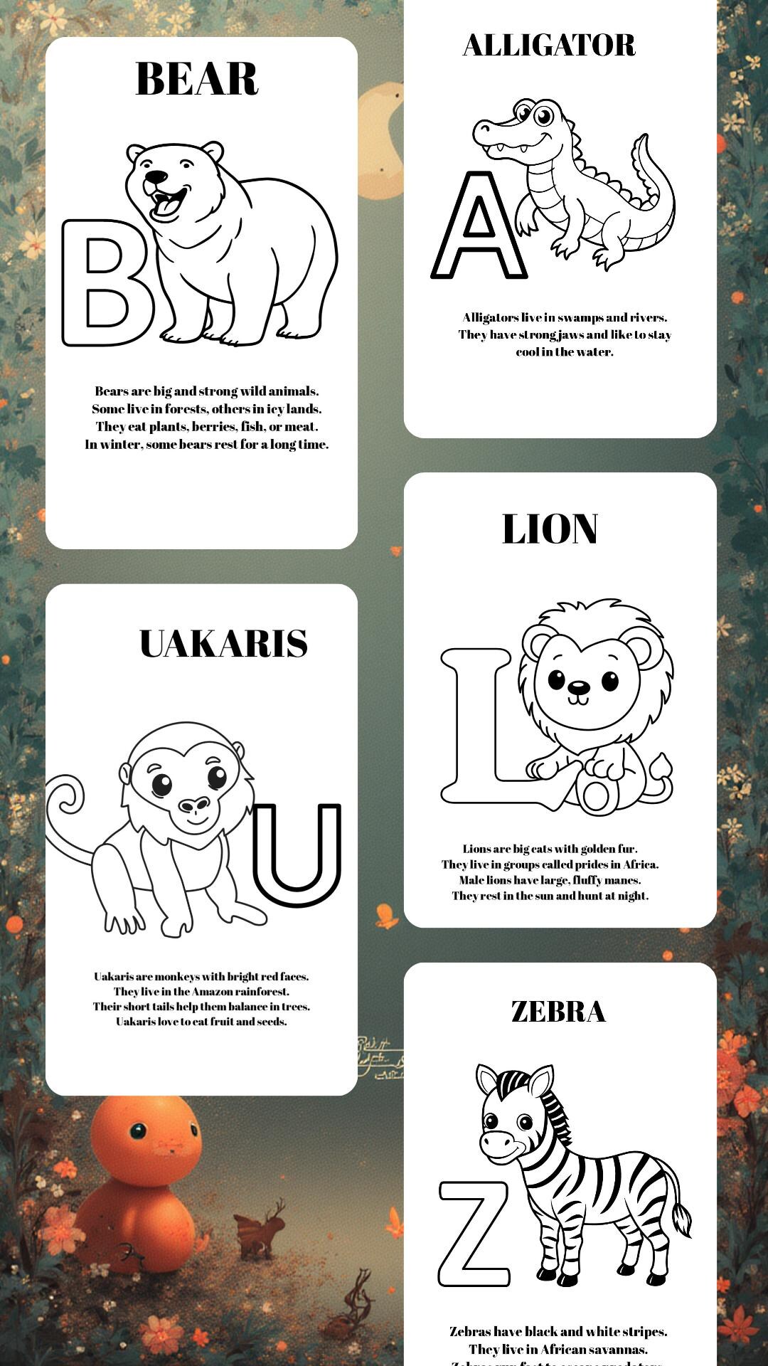 Alphabet Animals A-z. ABC Coloring and Learning/ 26 A4 Pages/digital ...