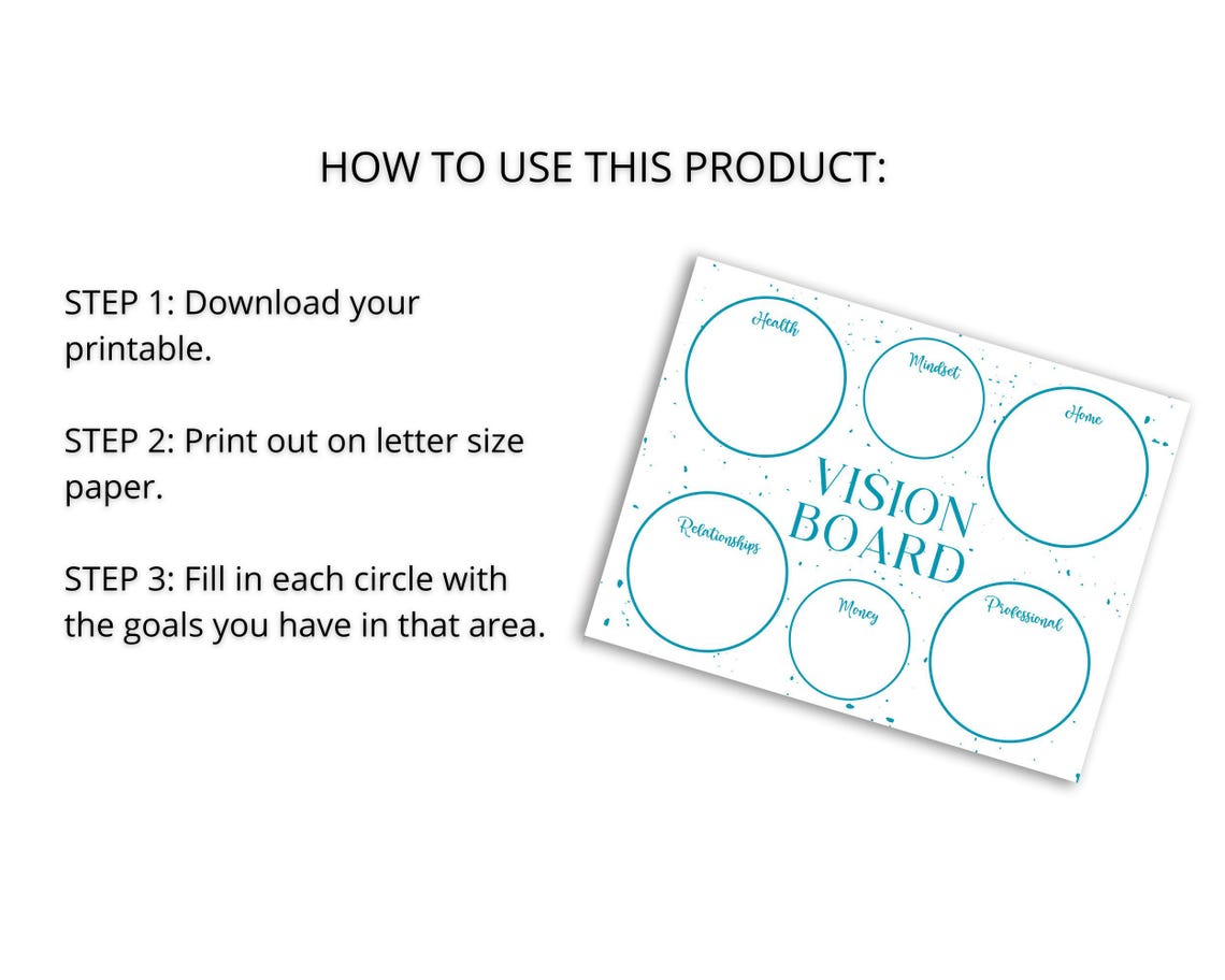 Vision Board, Printable Vision Board Template, Goal Setting Chart ...