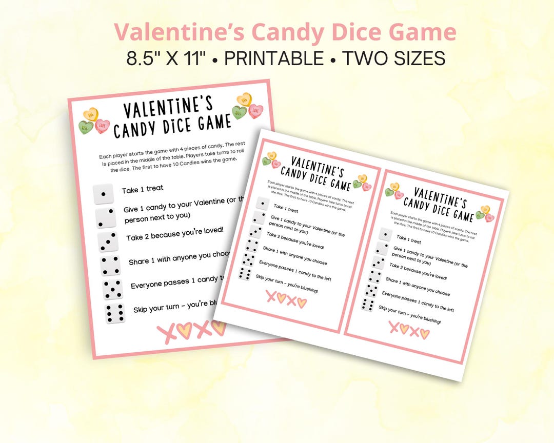 Valentine's Day Candy Dice Game Printable, Valentine's Candy Dice Game ...
