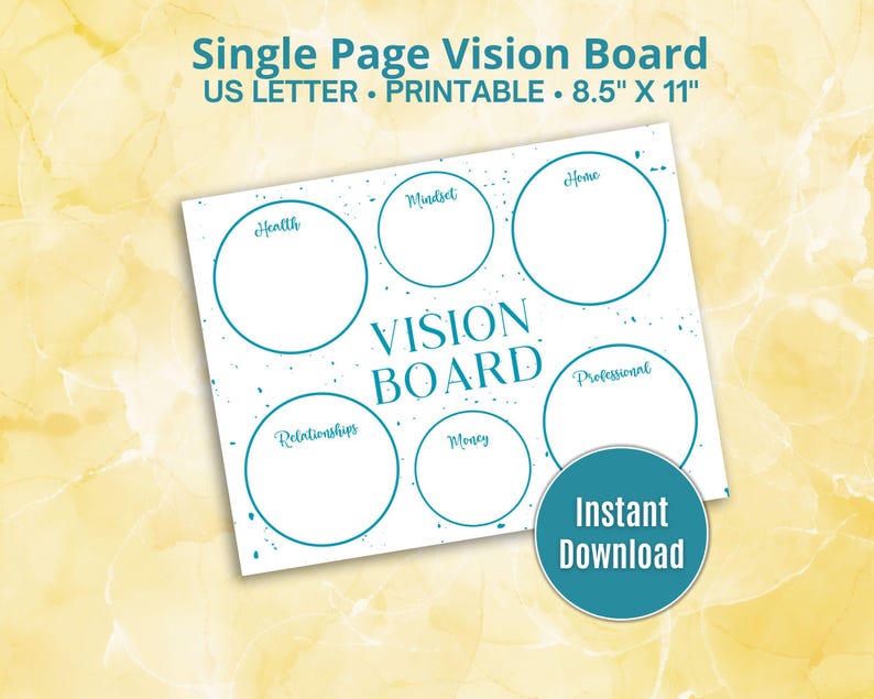 Vision Board, Printable Vision Board Template, Goal Setting Chart ...