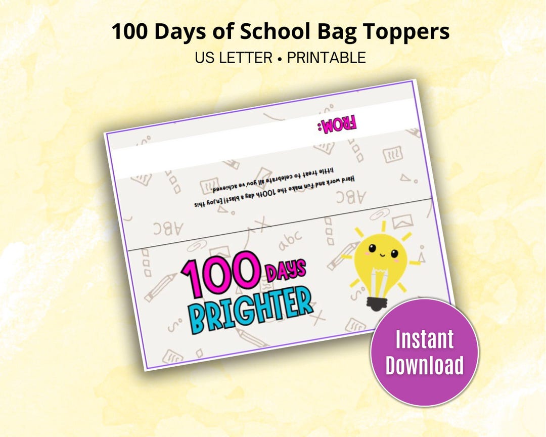 100th Day of School Treat Bag Topper, 100th Day of School Sandwich Bag ...