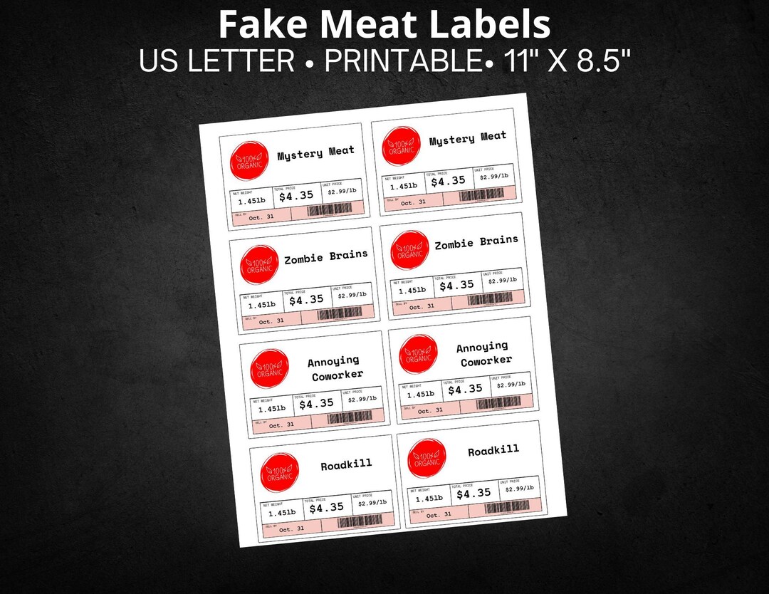 Fake Meat Label Halloween, Editable Meat Labels, Printable Meat Label ...