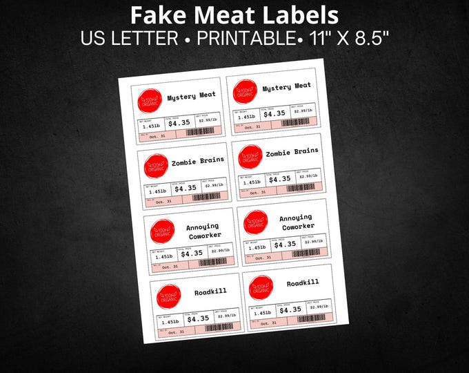 Editable Halloween Meat Stickers, Printable Fake Meat Labels, Raw Meat ...