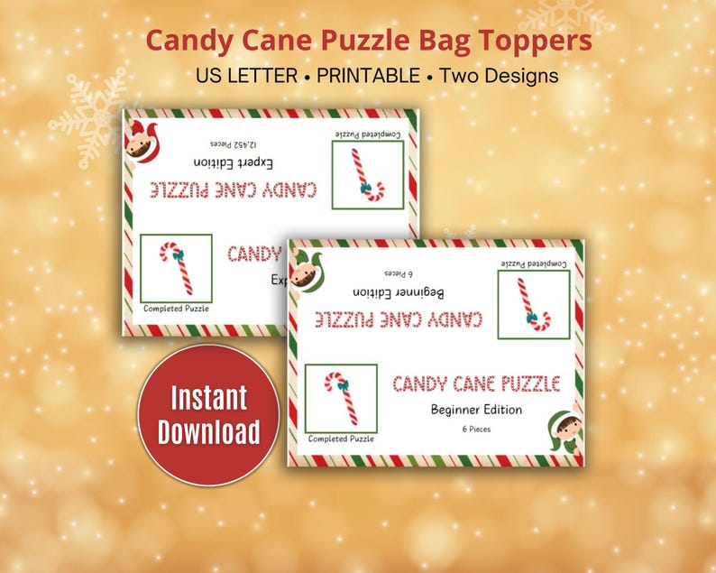 Candy Cane Puzzle Bag Toppers, Candy Cane Puzzle Treat Toppers, Candy ...