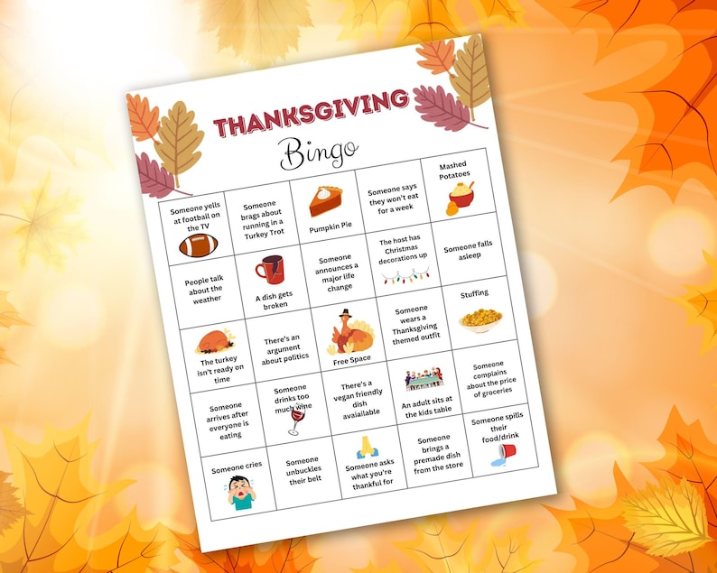 Thanksgiving Bingo Card, Funny Thanksgiving Bingo Card, Printable ...