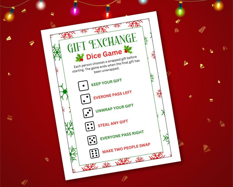 White Elephant Gift Exchange Game, Christmas Gift Exchange Dice Game ...