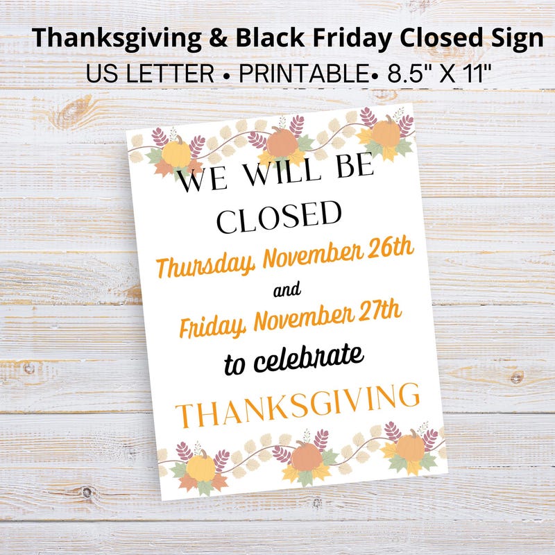 Closed on Thanksgiving 2025 Sign - Etsy