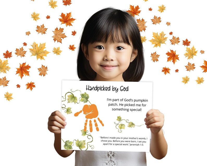Handpicked by God Pumpkin Handprint Craft Printable, Christian Fall ...