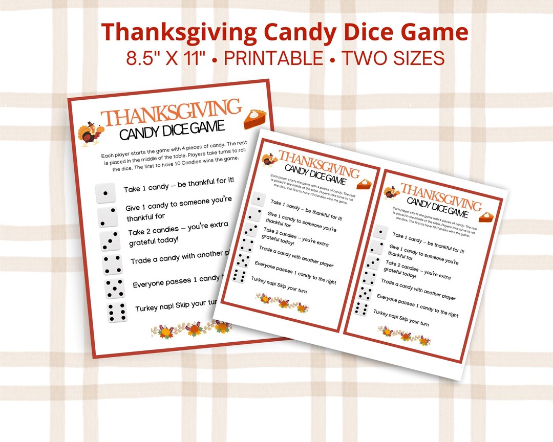 Thanksgiving Candy Dice Game, Thanksgiving Game for Kids, Thanksgiving ...