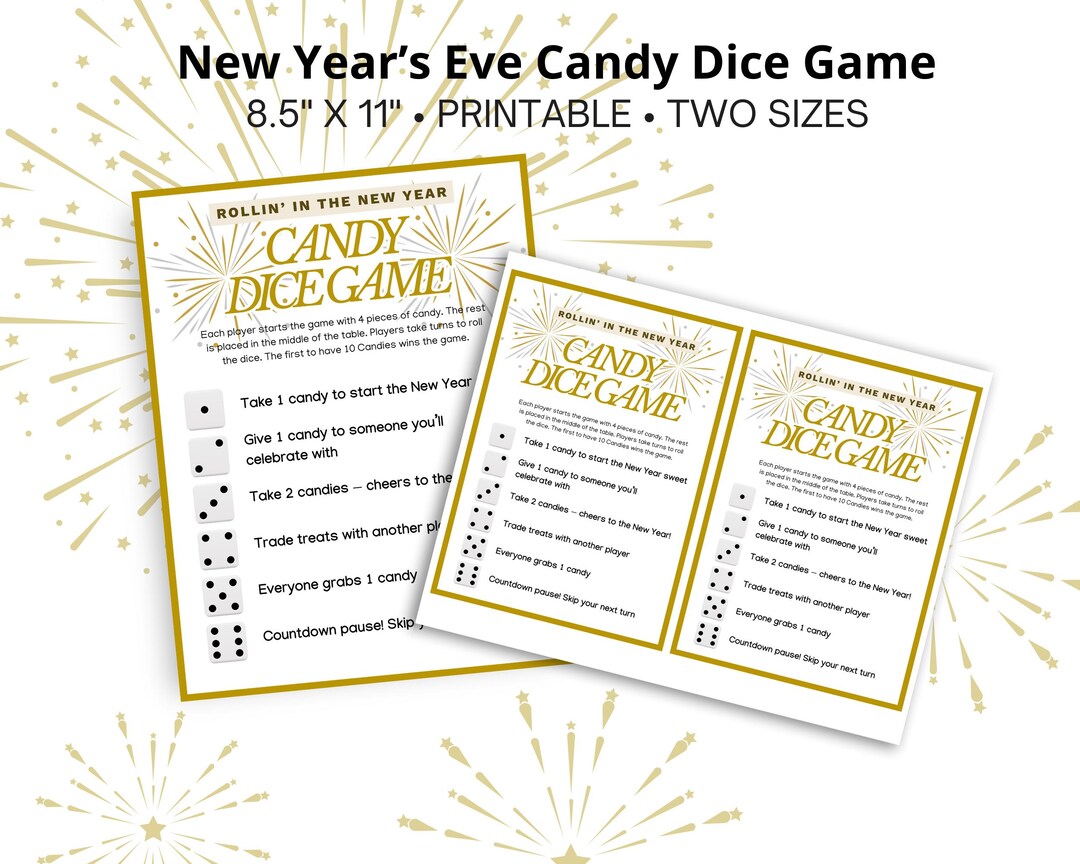 New Year's Eve Candy Dice Game Printable, New Year Candy Dice Game, NYE ...