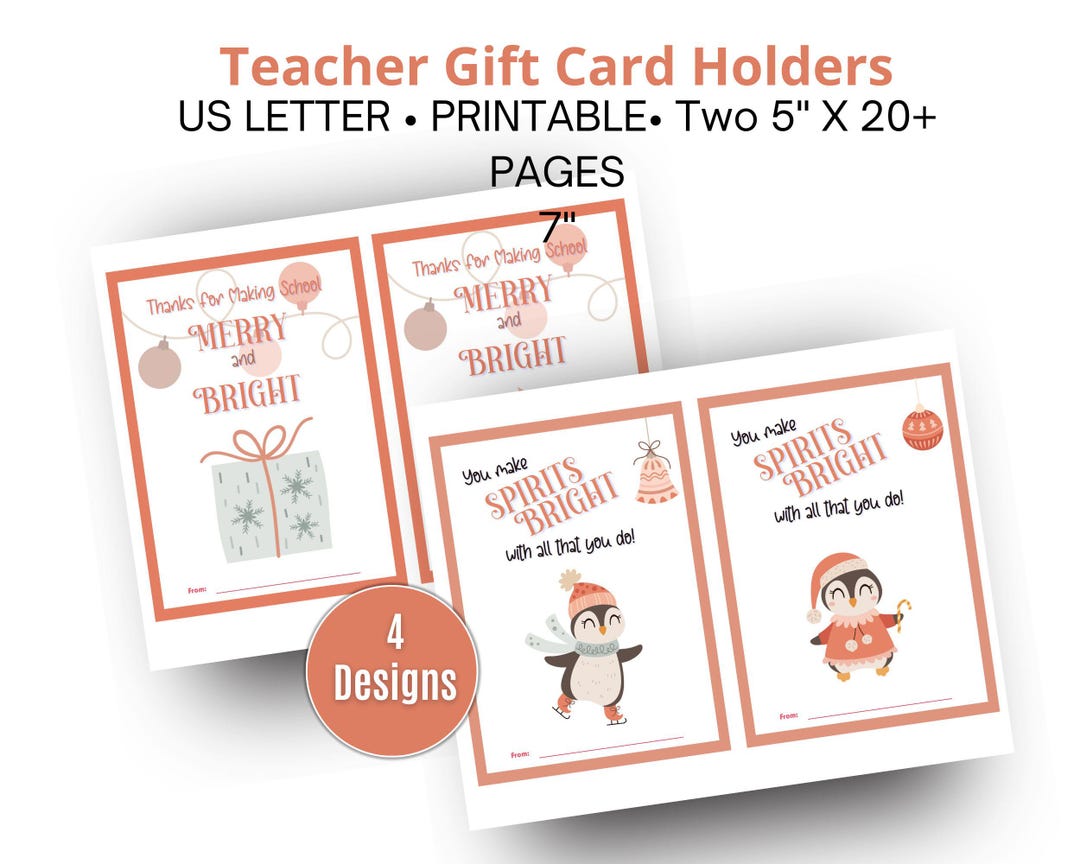 Printable Teacher Christmas Gift Card Holder, Teacher Appreciation Gift ...