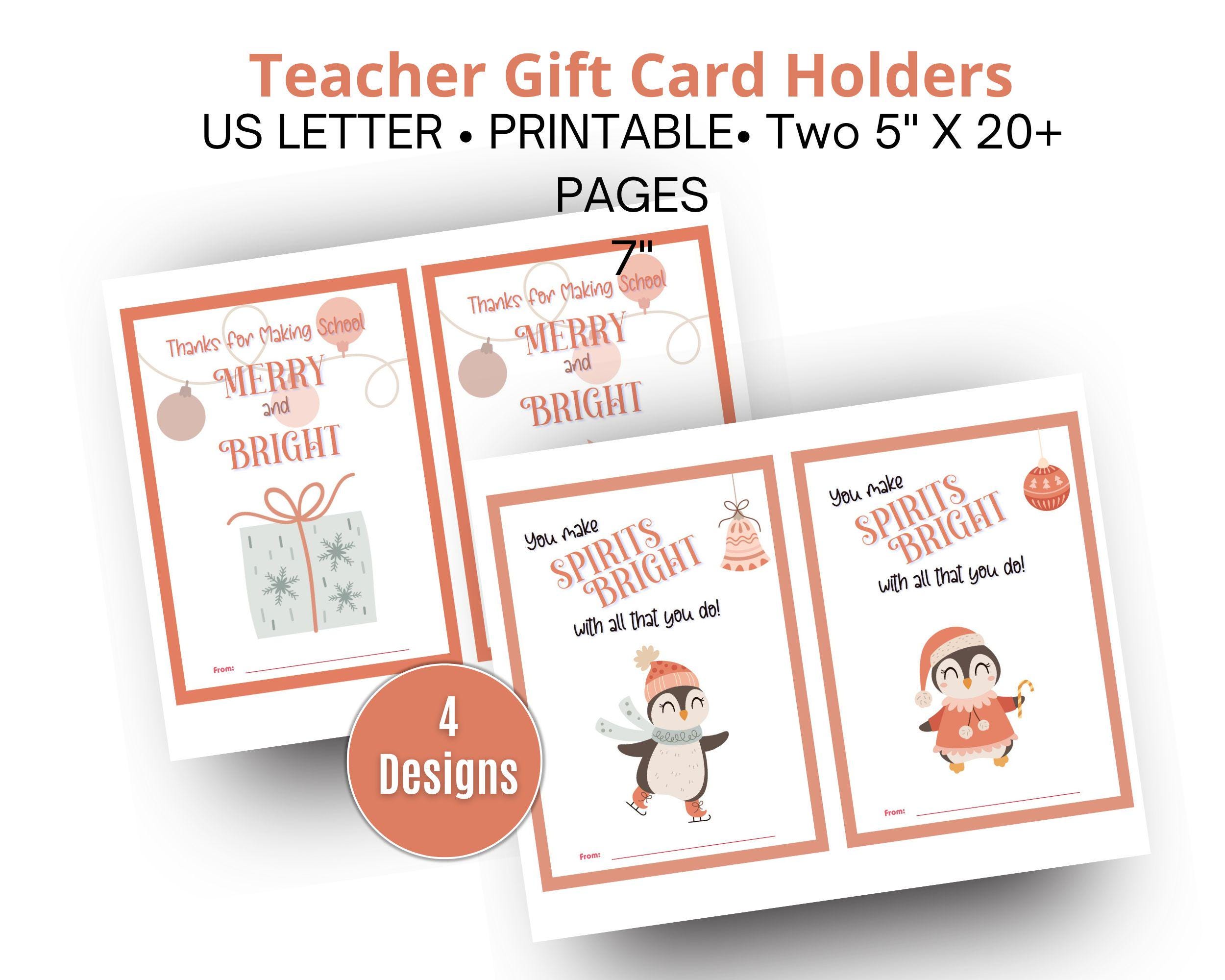 Printable Teacher Christmas Gift Card Holder, Teacher Appreciation Gift ...
