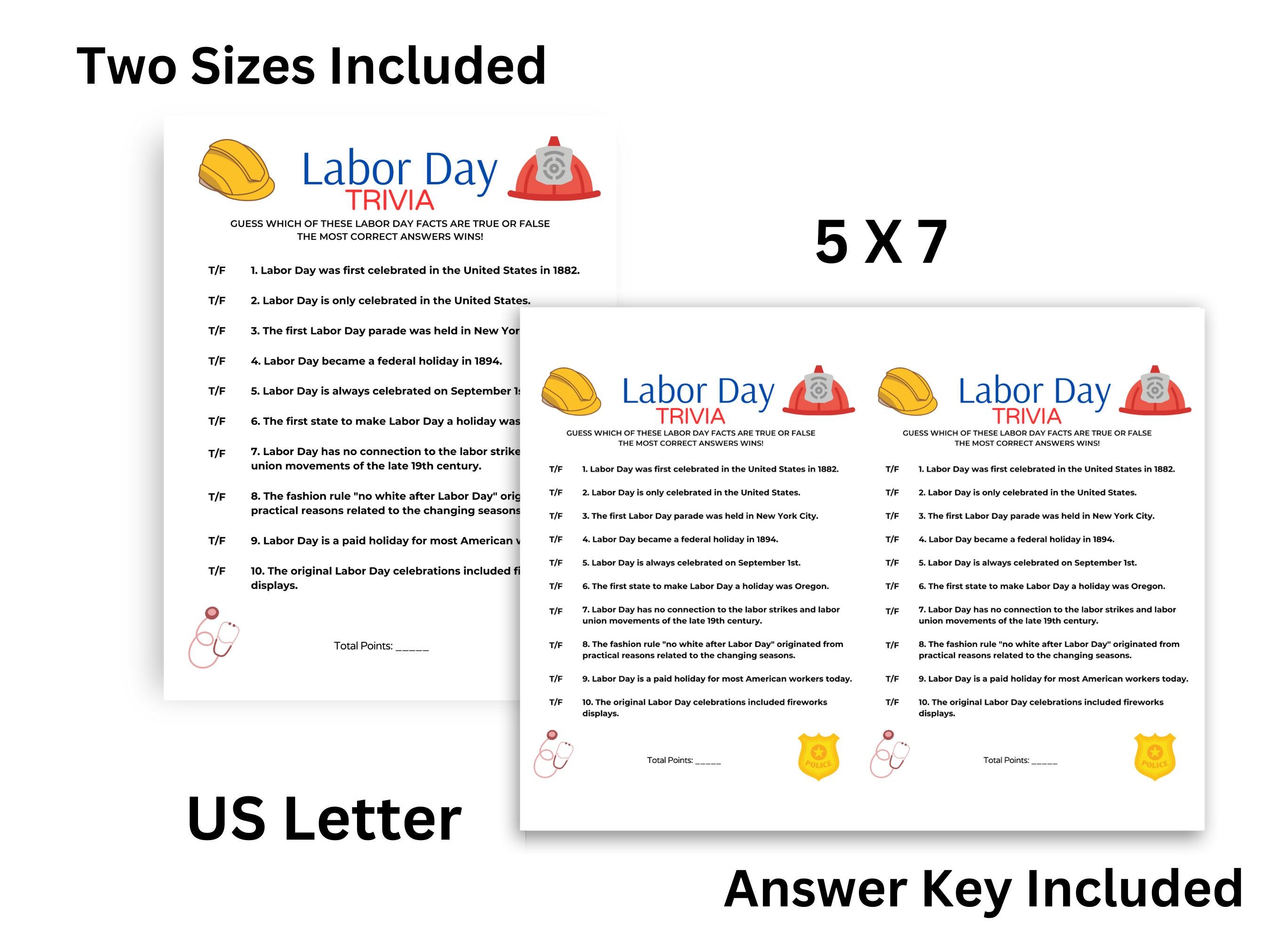 Labor Day Trivia Game, Labor Day Game, Printable Labor Day Game - Etsy