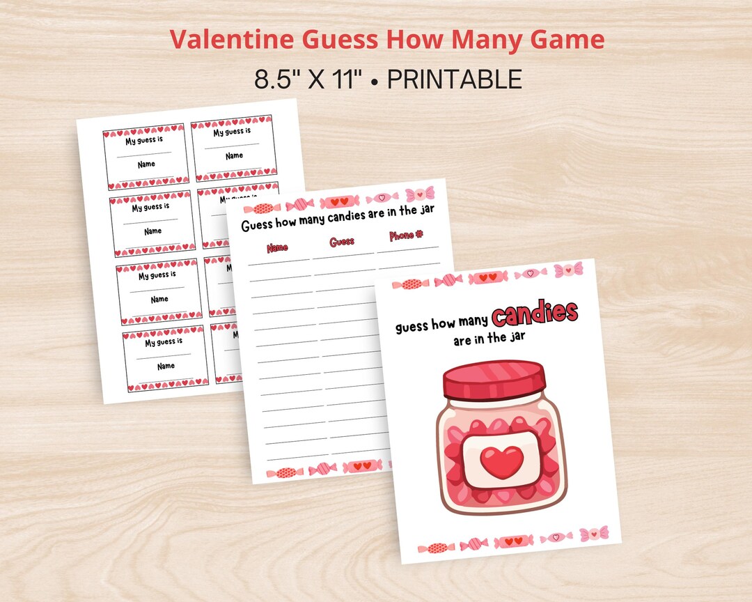 Valentine Guess the Candy in the Jar Game, Valentine Candy Guessing ...