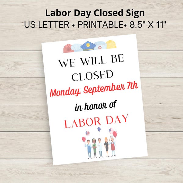 Closed on Labor Day Holiday Sign - Etsy