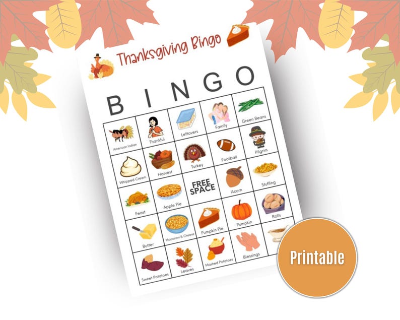 Kids Thanksgiving Printable Bingo Cards Includes Calling Cards and ...