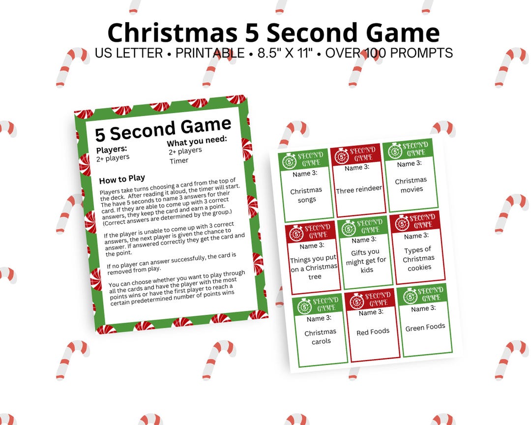 Christmas 5 Second Game, Christmas Party Game Printable, Name 3 ...