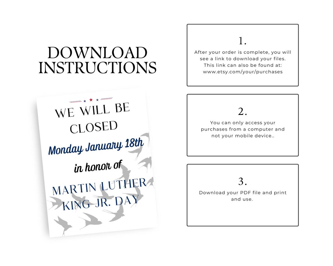 Martin Luther King Jr. Day Printable Closed Sign 2027, MLK Day ...