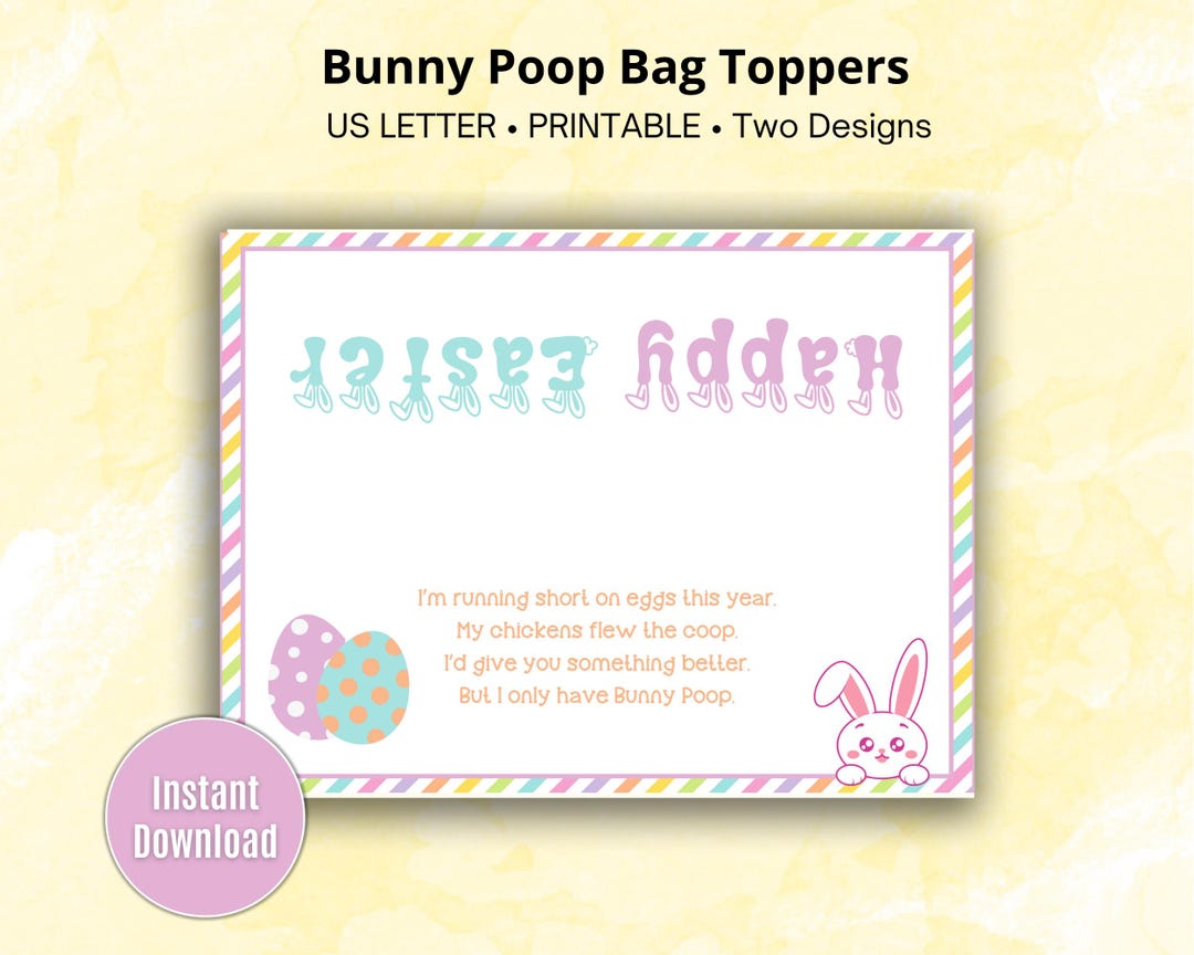 Easter Bunny Poop Bag Topper Printable, Funny Easter Treat Bag Topper ...