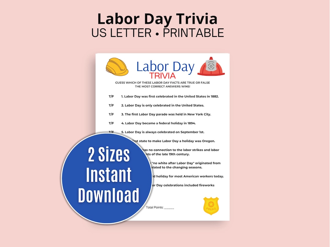 Labor Day Trivia Game, Labor Day Game, Printable Labor Day Game - Etsy