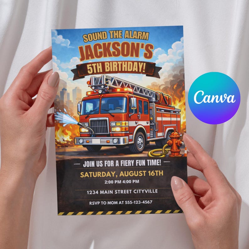 Editable Fire Truck Birthday Invitation | Firefighter Party Invite for ...
