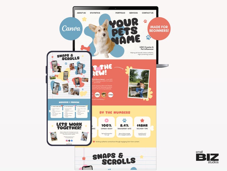 UGC Pet Portfolio Canva Website Template | Dog Creator / Pet Influencer ...