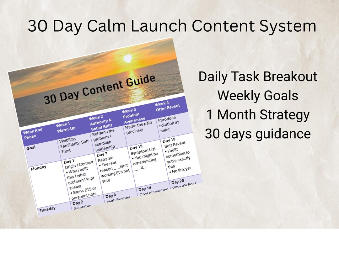 30 Day Content System Launch Calendar Content System Simple Weekly ...