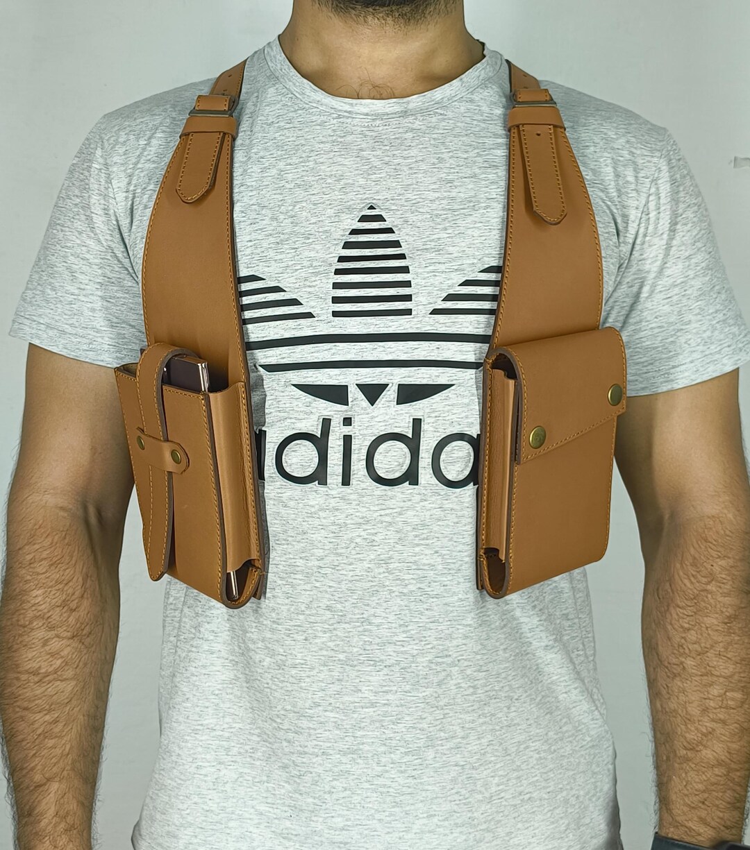 Handmade Cow Leather Chest Harness: Travel Shoulder Bag With Silver ...
