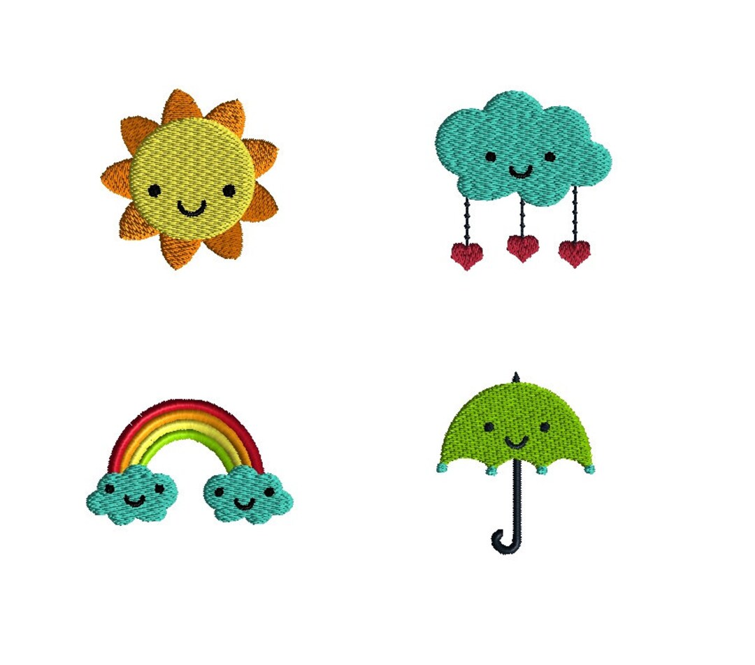 Mini Sun Cloud Rainbow Umbrella Machine Embroidery Design Set-instant ...
