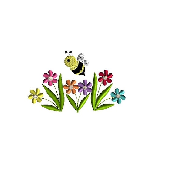 Bee With Flowers Machine Embroidery Design-instant DOWNLOAD - Etsy