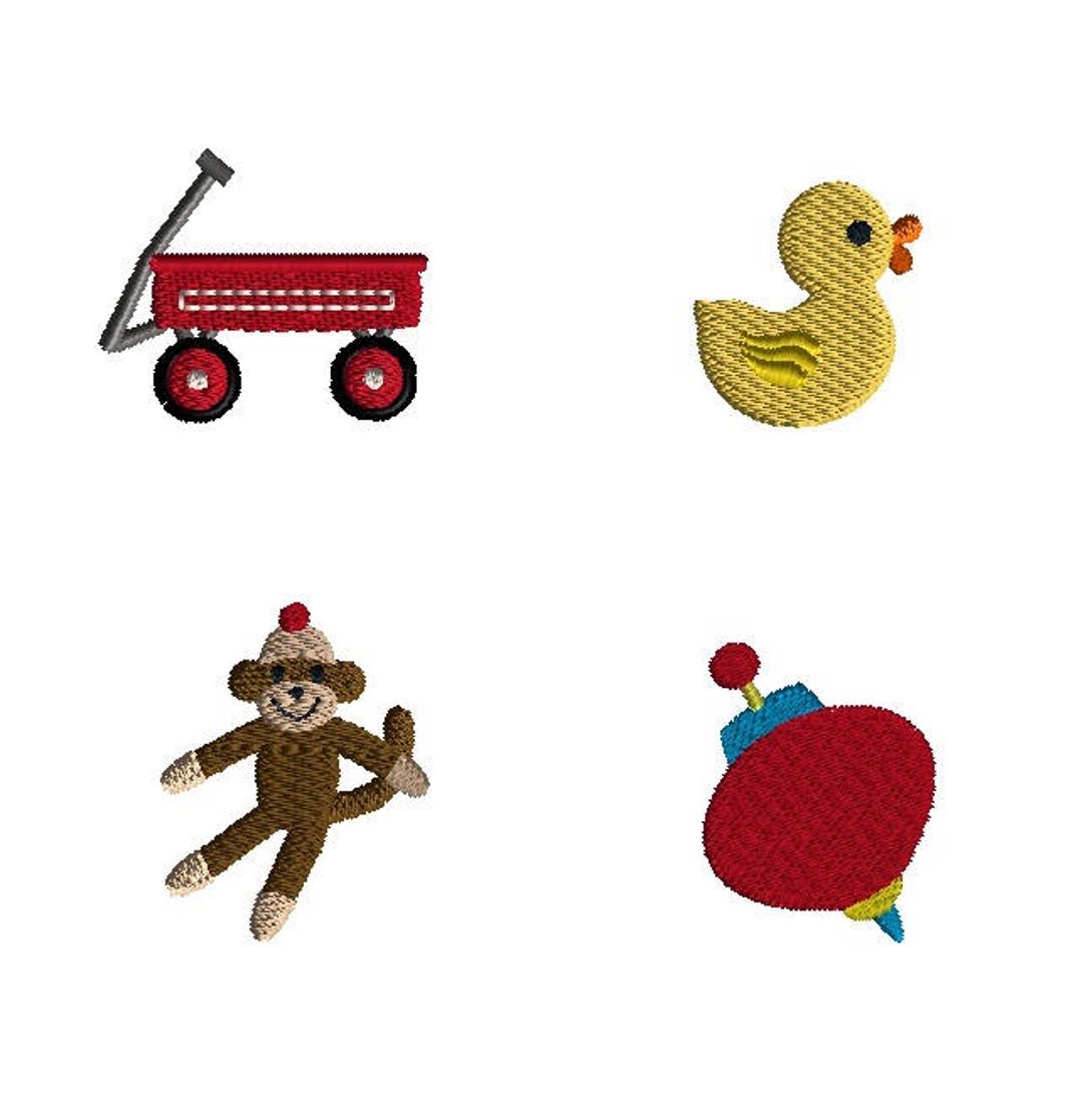 Mini Vintage Toy sock Monkey, Wagon, Rubber Ducky, Top Machine ...