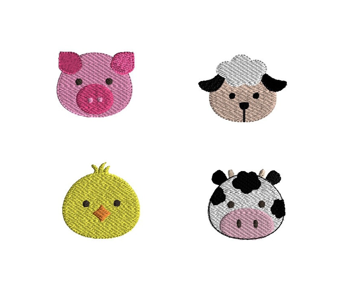 Mini Farm Animals Machine Embroidery Design Set-instant | Etsy
