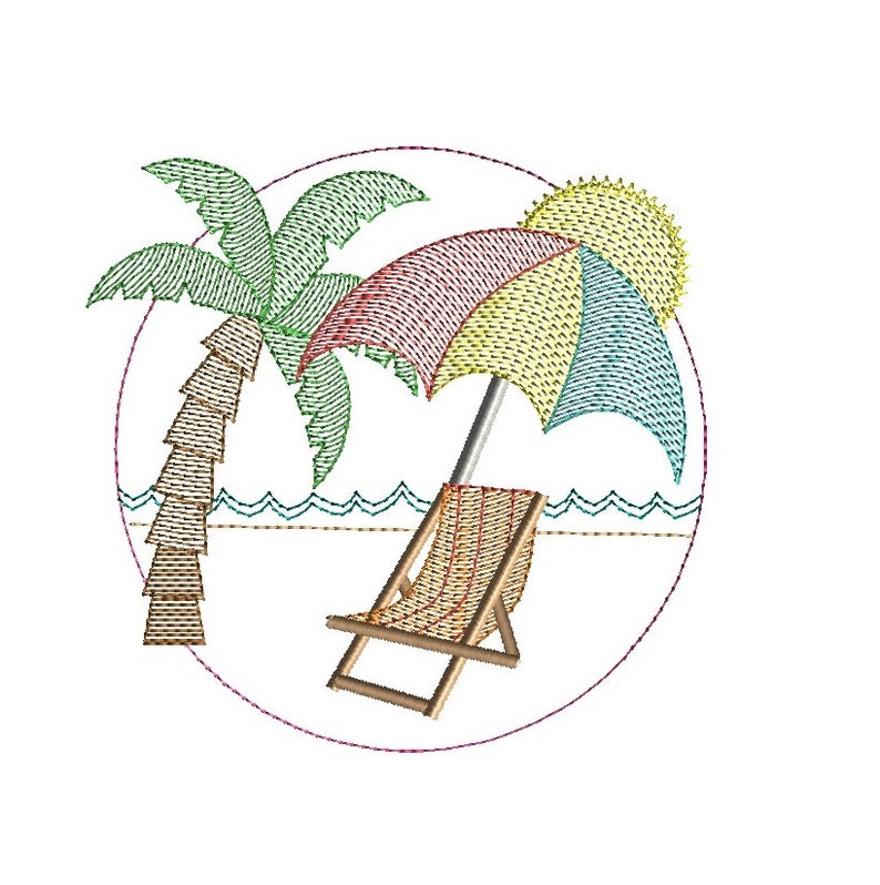 Beach Scene Quick Stitch Machine Embroidery Design-instant DOWNLOAD - Etsy