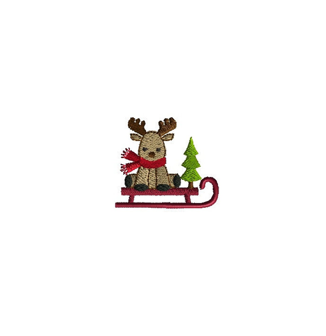 Mini Moose on Sled Machine Embroidery Design-instant DOWNLOAD-3 Sizes ...