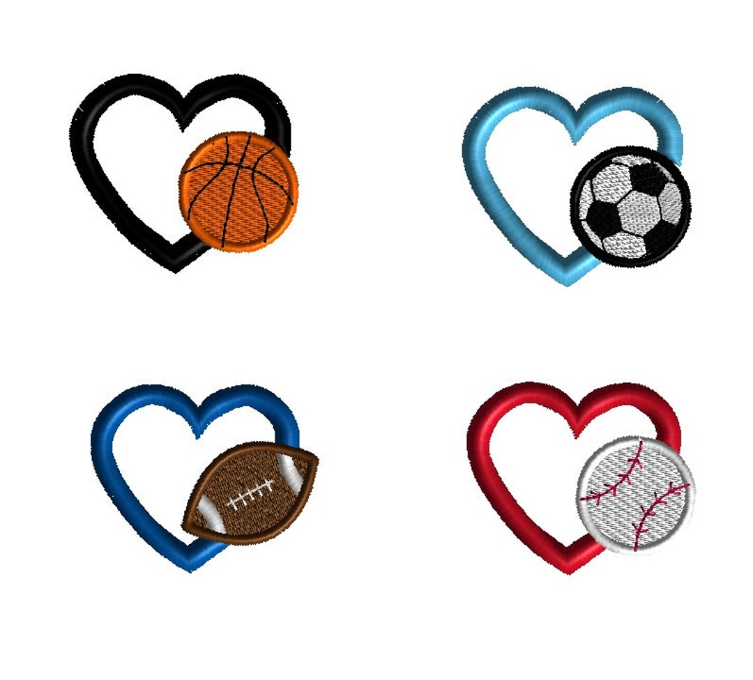 Mini Sport Balls in Hearts Machine Embroidery Design Set-instant ...