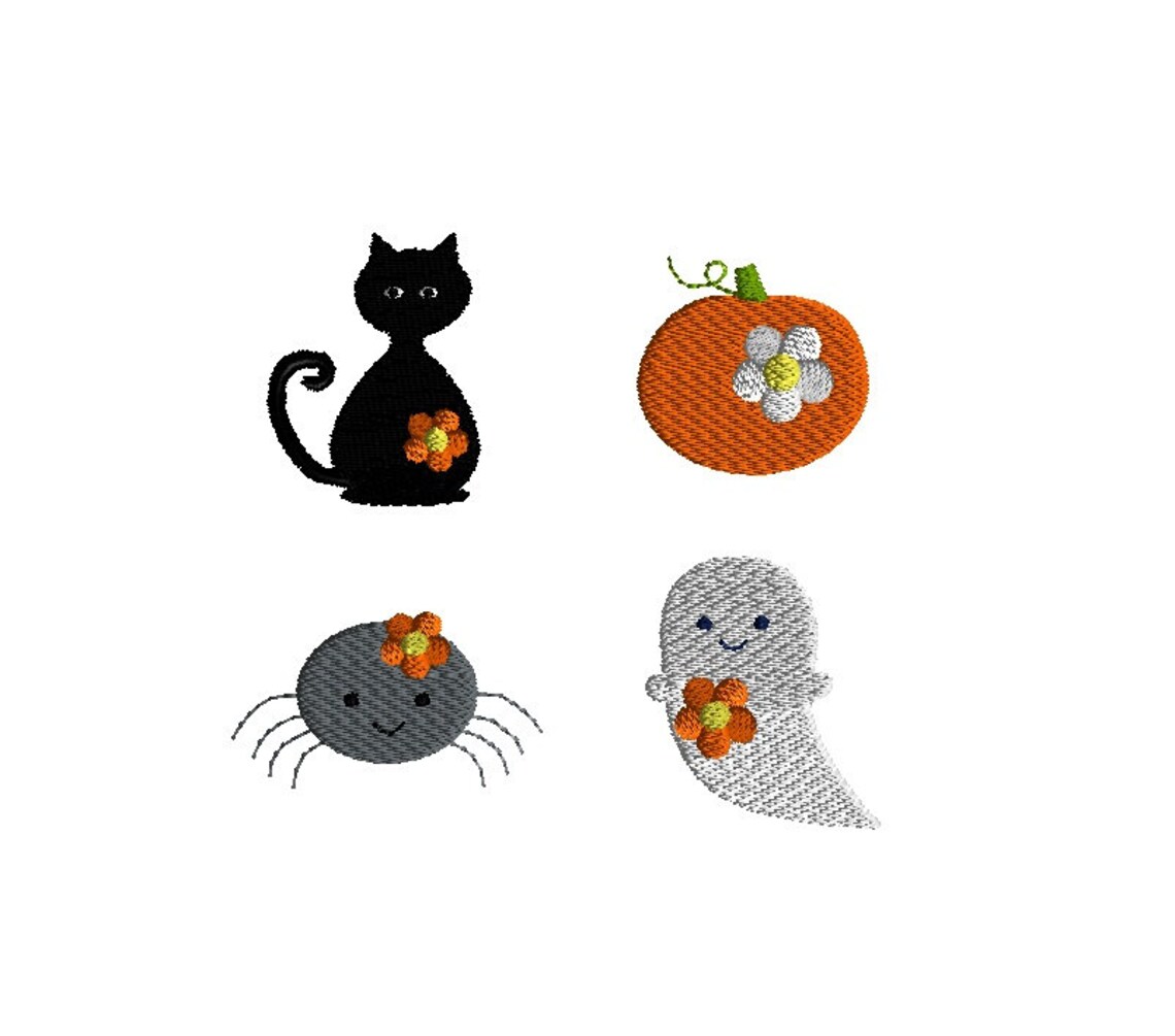 Mini Halloween Cat Ghost Pumpkin and Spider With Flowers - Etsy